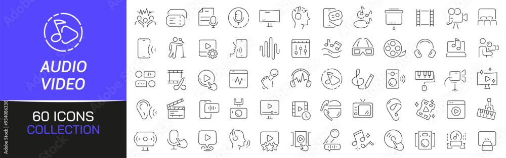 Audio and video line icons collection. Thin outline icons pack. UI icon ...