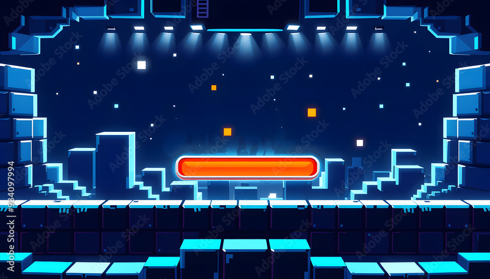 Pixel art game background with button level up. Game design concept in ...