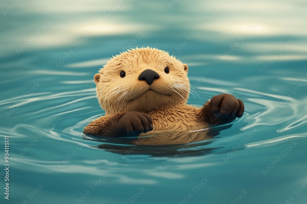 Adorable Sea Otter Swimming in the Ocean - A cute sea otter floats on ...