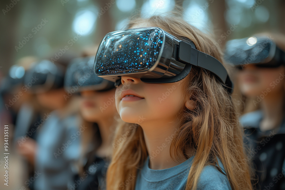 A group of children using augmented reality to explore different ...