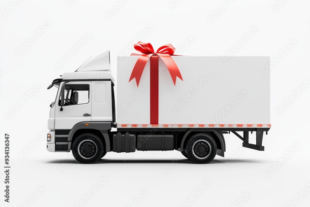 Truck delivering present on white background with mock up place for ...