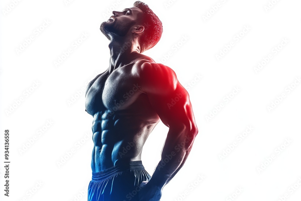 Muscular Man Posing with Defined Abs and Biceps - A muscular man with ...