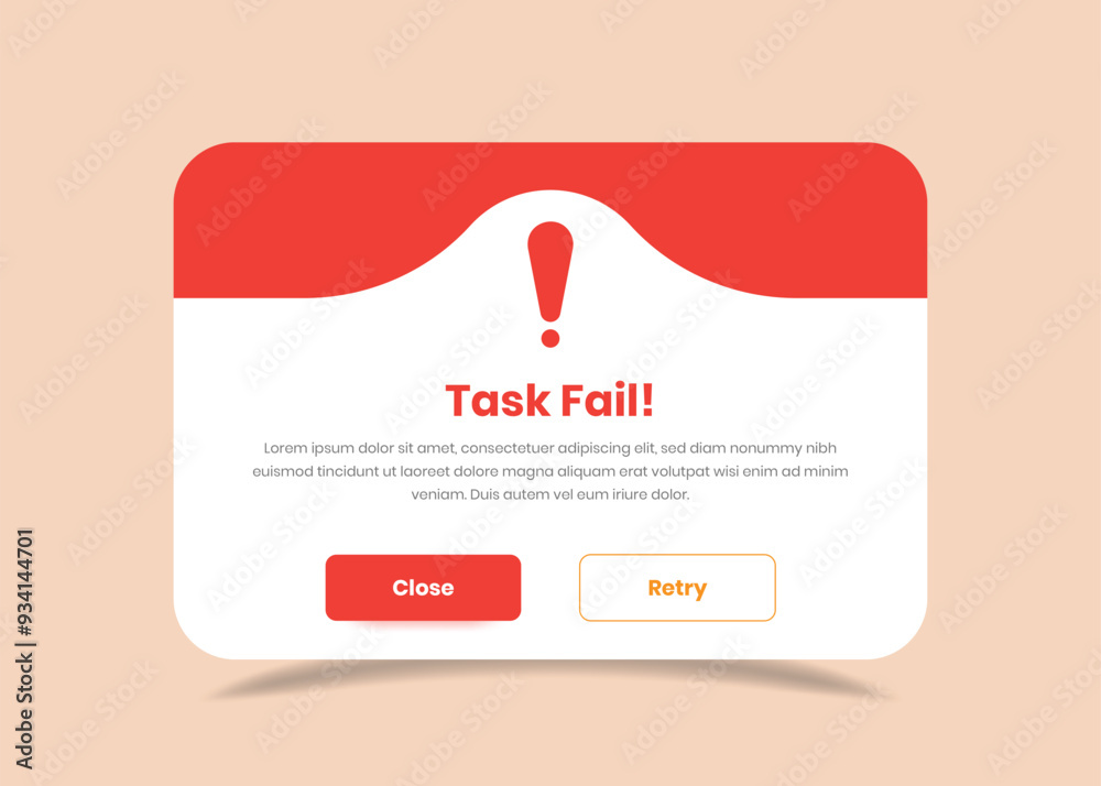 Task fail or warning popup window ui design for web and mobile app ...