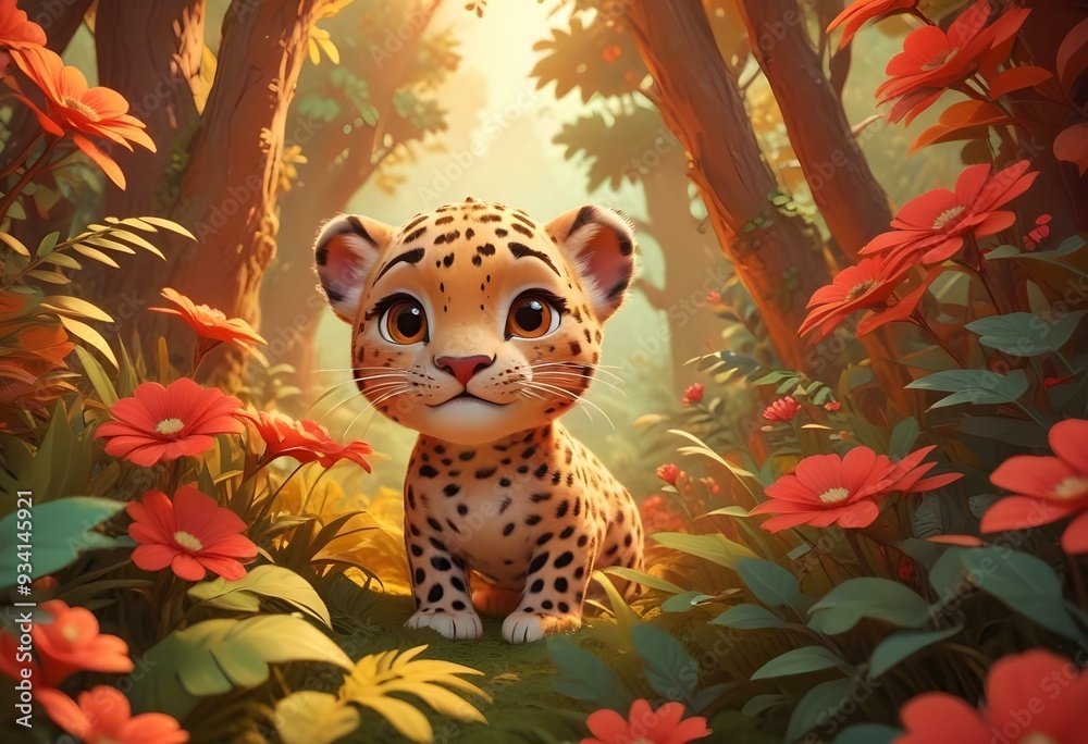 Cute toon colorful Leopard character smiling happy on neutrale ...
