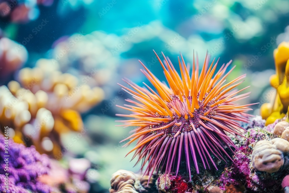 Vibrant Sea Urchin in Coral Reef - A close-up of a vibrant sea urchin ...