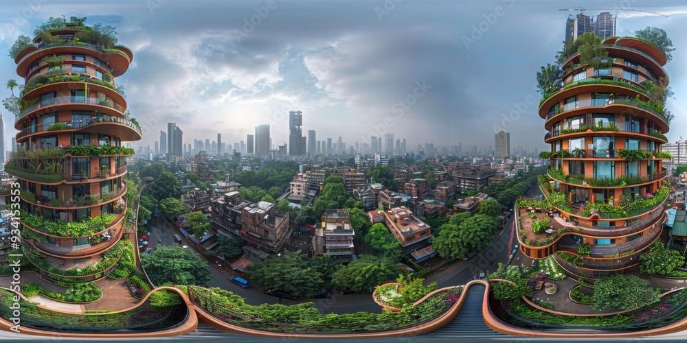 An immersive 360-degree equirectangular panorama of Mumbai in the ...