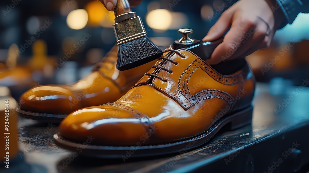 image of someone applying polish to a pair of leather shoes with a ...