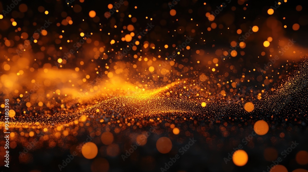 Digital embers resembling pixels, scattered across a black background ...