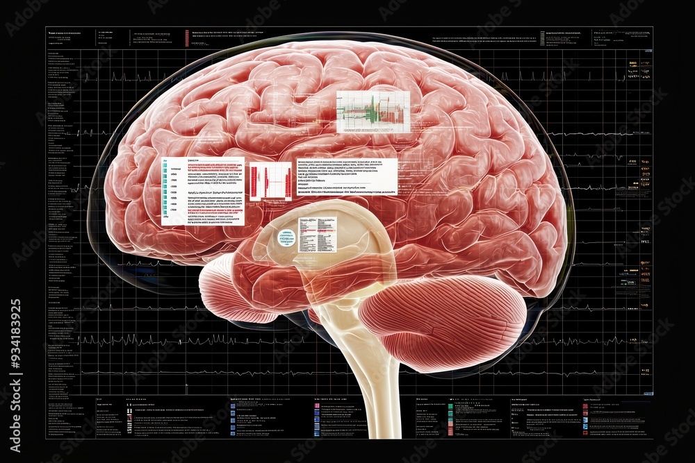 Detailed anatomical illustration of a human brain highlighting its ...