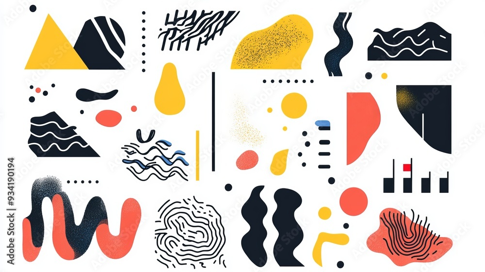 Geometric shapes and design elements in a flat black layout, including ...