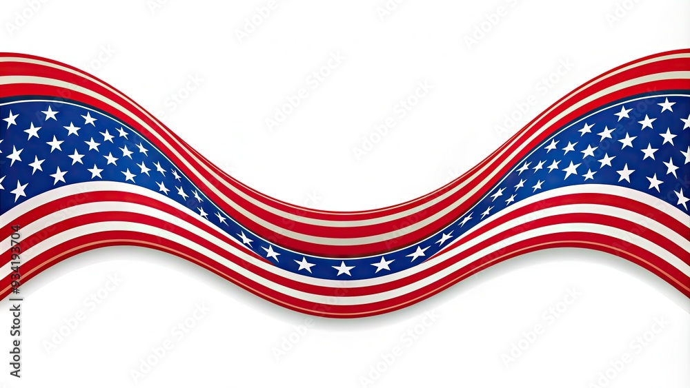 Patriotic design element featuring a wavy American flag border with ...