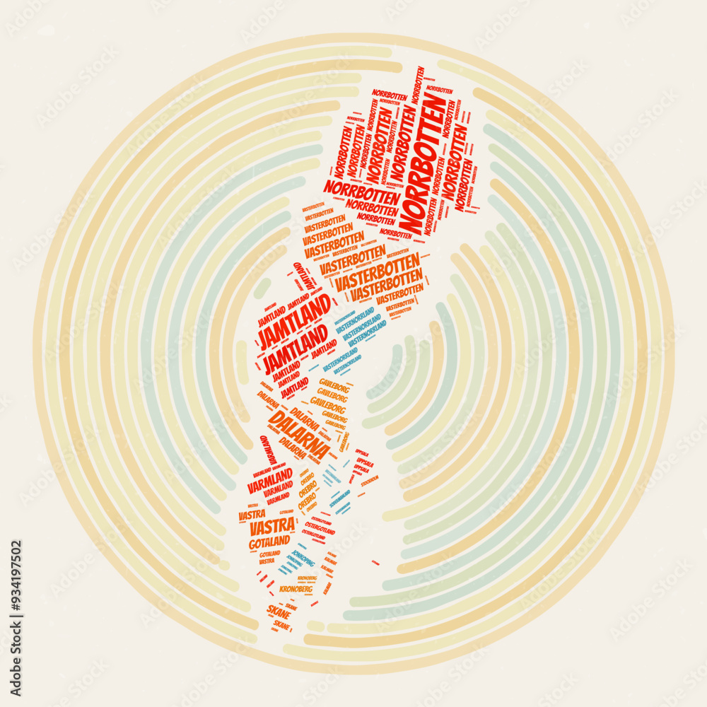 Sweden Round Poster. Typography style image of Country. Regions word ...