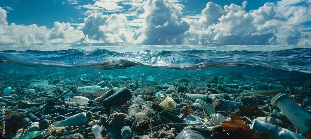 Ocean pollution with floating debris, highlighting the threat to marine ...
