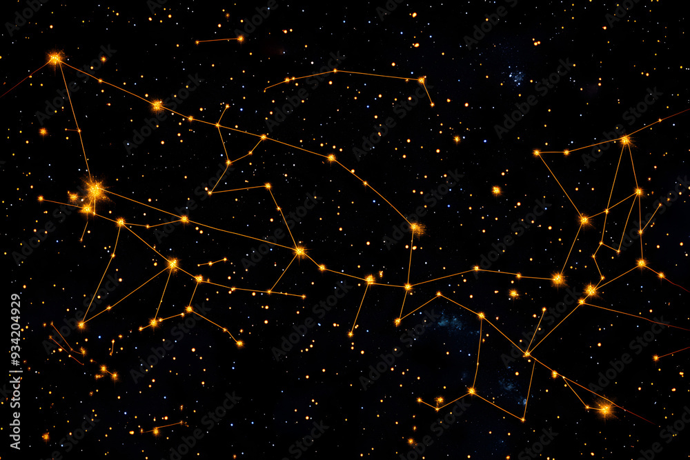 Neon constellation map of the night sky isotated on black background ...