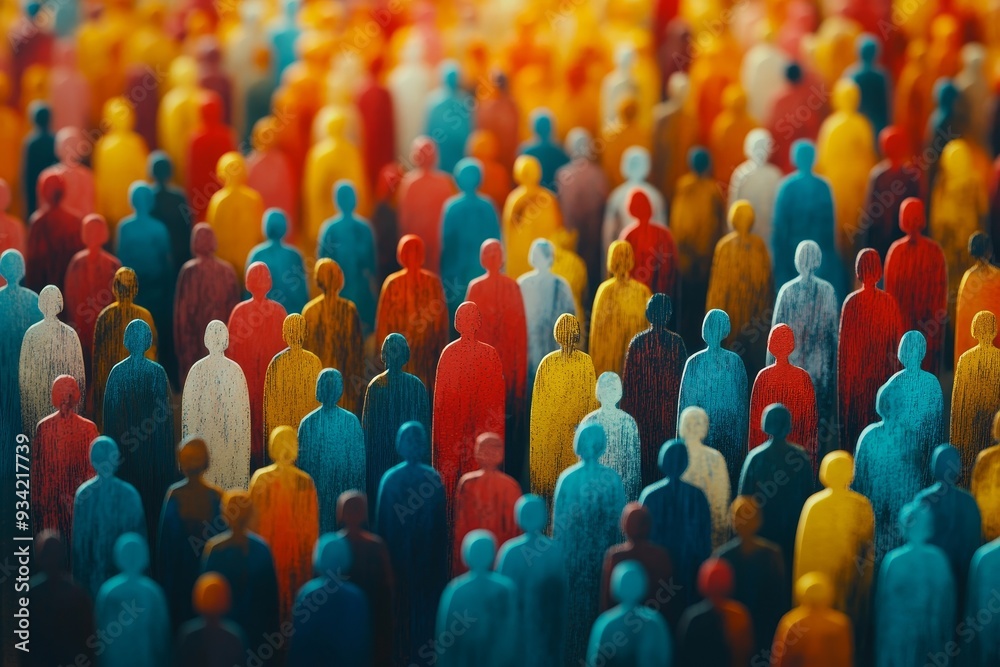 Abstract group of crowded colorful people illustration. Mob of people ...