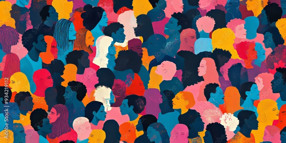 Colorful diverse people crowd abstract art seamless pattern set. Multi ...