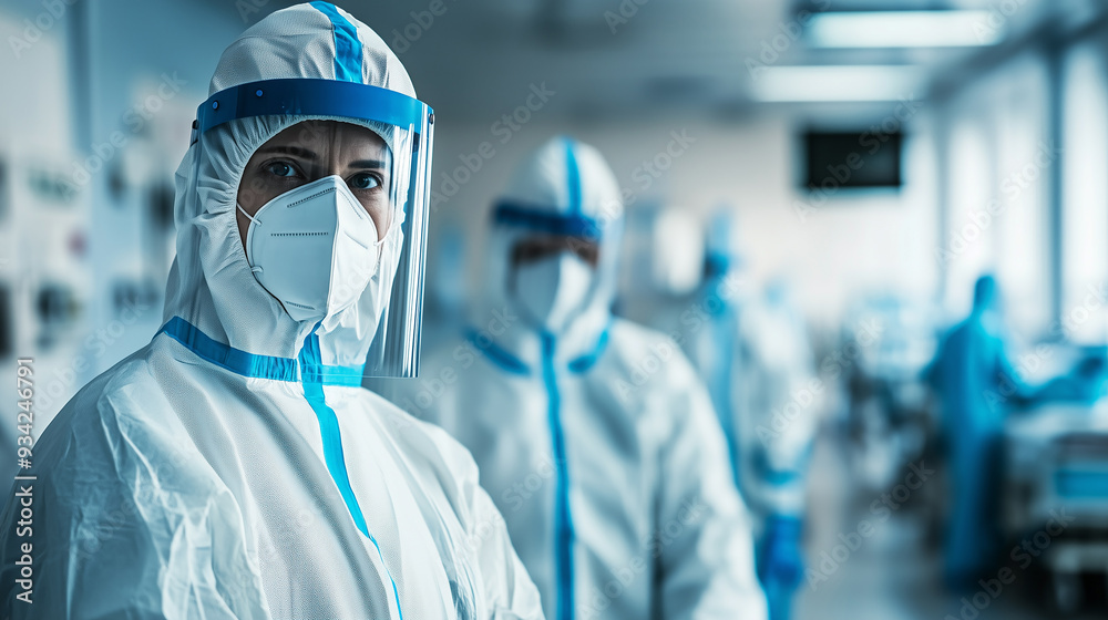 A healthcare worker in full personal protective equipment (PPE ...