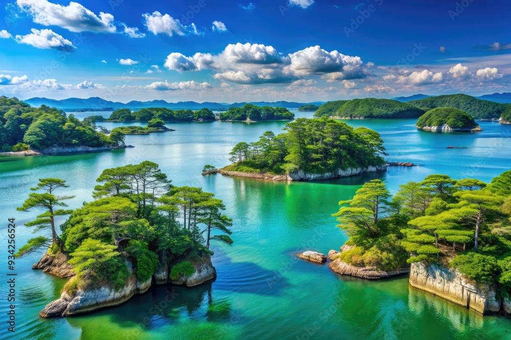 Serenene turquoise waters and lush green forests surround iconic pine ...