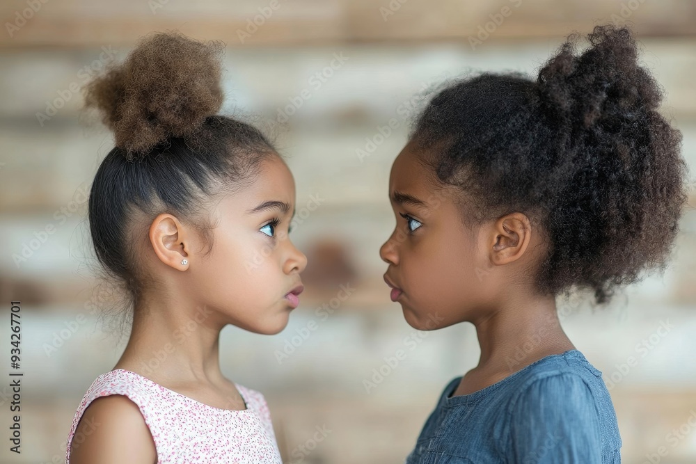 Younger and older sister in a state of emotional stress displeased with ...