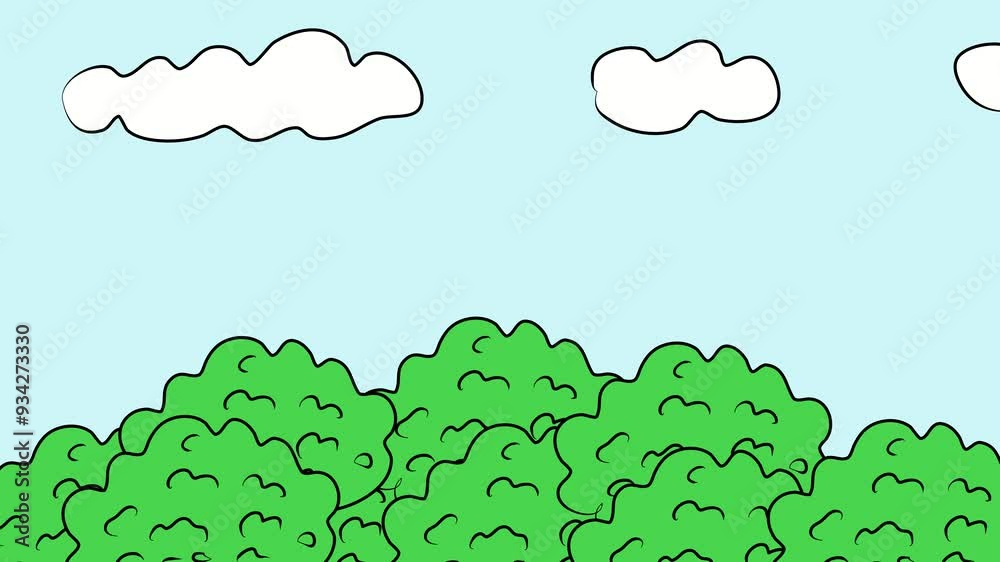 Landscape with jungle against blue sky and white clouds. Nature without ...