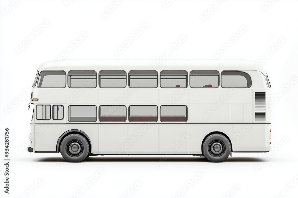 Double decker old vintage city shuttle bus isolated in white background ...