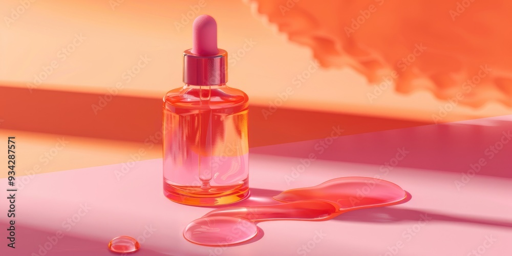 Liquid blush droplet and dropper bottle in pink and orange color scheme ...