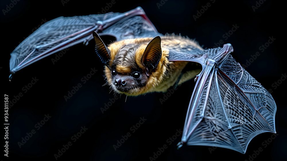 Amazon Bat flying through the night sky, its wings and body creating a ...