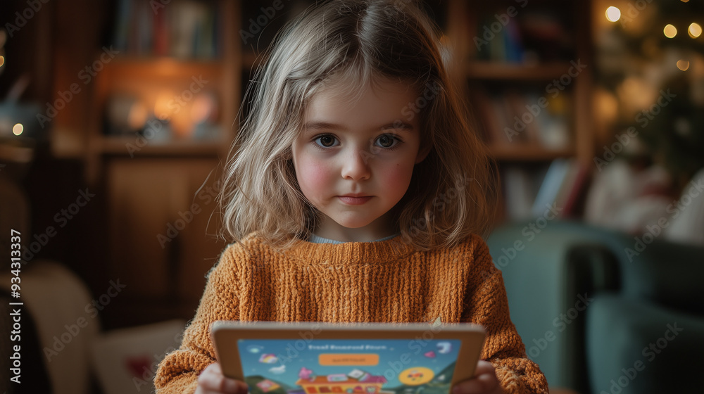 A child working on a digital storybook that teaches online safety ...