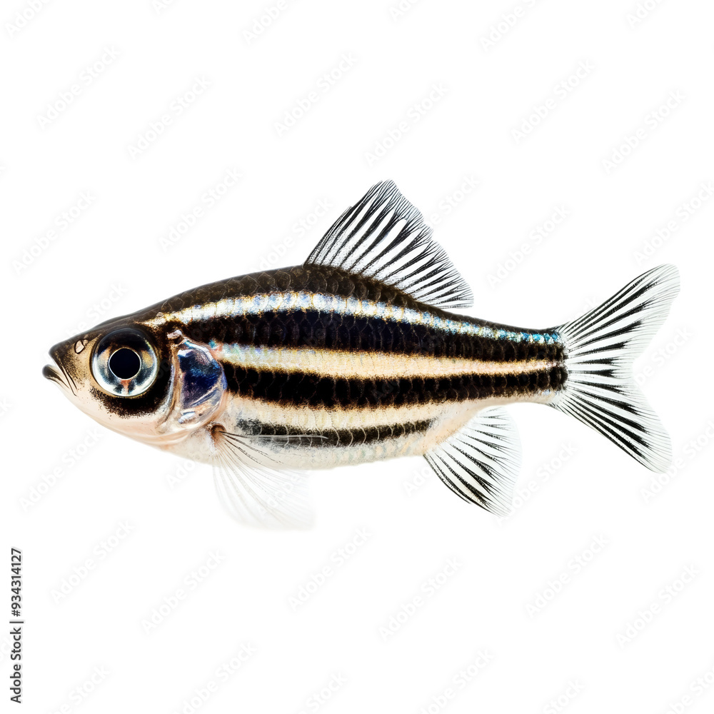 Striped zebra danio fish with transparent fins isolated on transparent ...