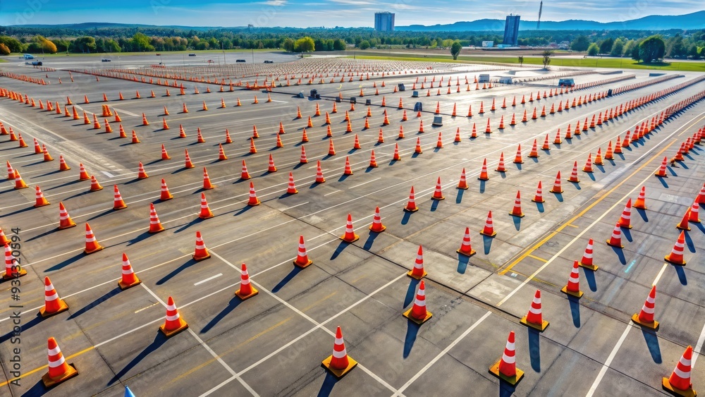 Vast driving practice field with extensive roads, inclines, and parking ...