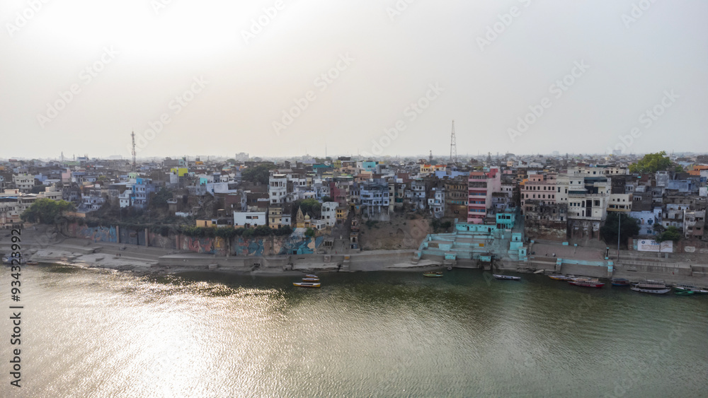 Aerial view of varanasi or banaras city and ancient architecture on the ...