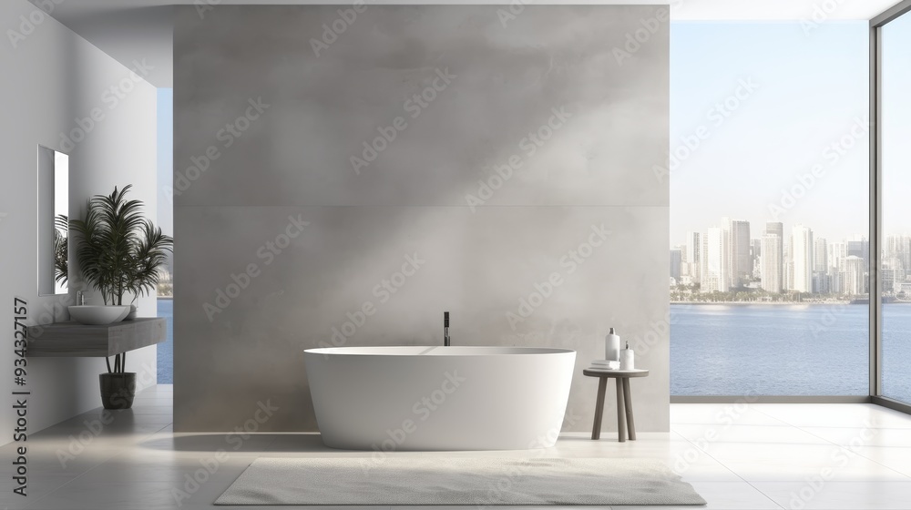 Bird s eye view of luminous bathroom with bathtub, sink, and expansive ...