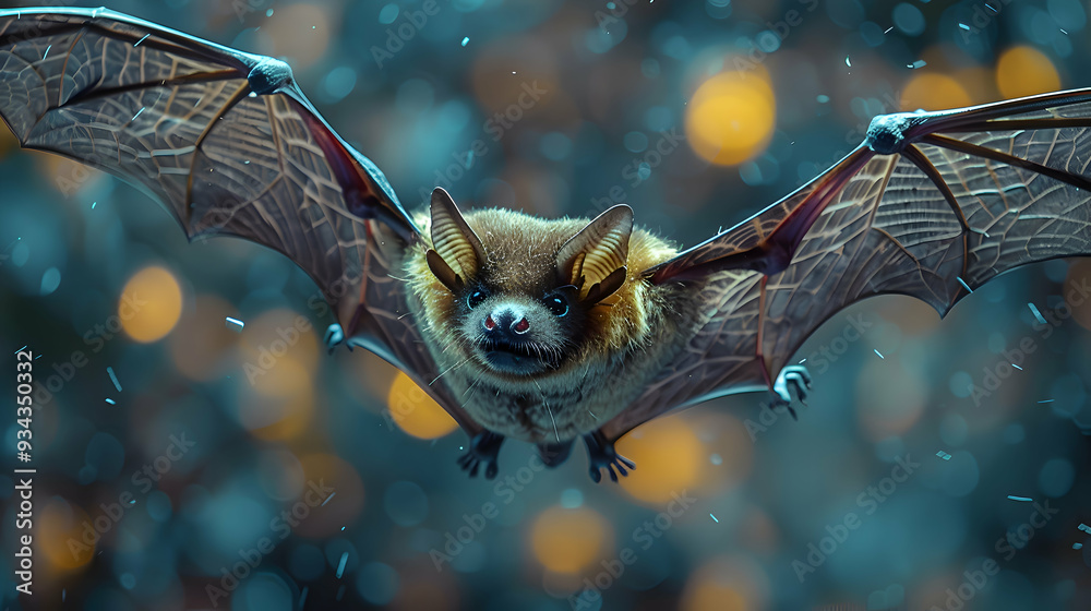 Amazon Brazilian Long-nosed Bat flying through the night sky, its wings ...