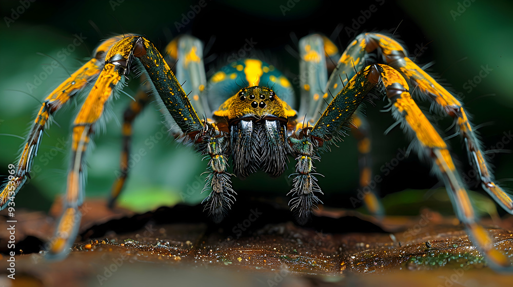 Amazon Brazilian Wandering Spider crawling on the forest floor, its ...