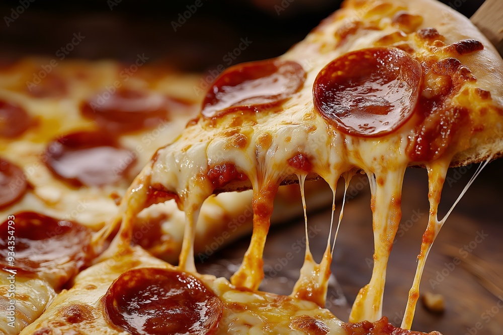 A Close-up Of A Greasy, Cheesy Pepperoni Pizza Slice Being Pulled Away ...