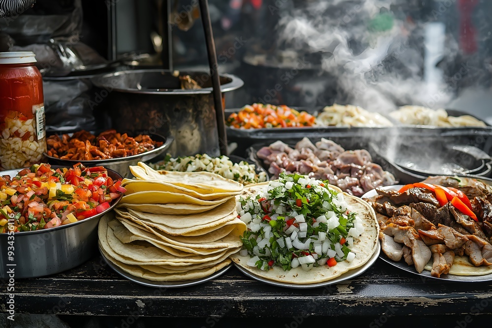 A Well-composed Image Of A Street Vendor’s Taco Stand, With Fresh ...