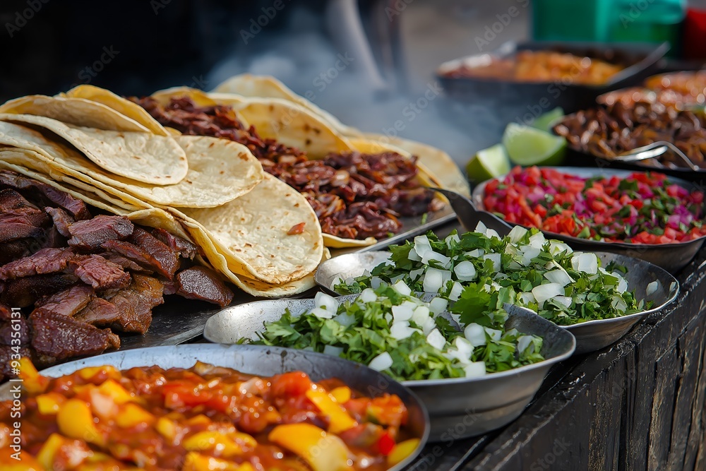 A Well-composed Image Of A Street Vendor’s Taco Stand, With Fresh ...