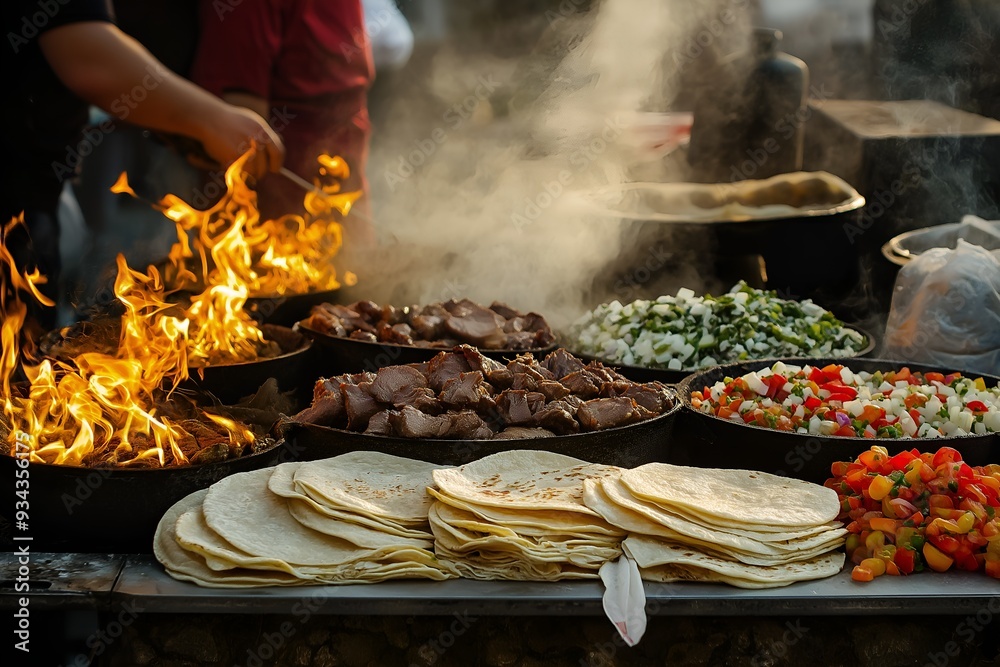 A Well-composed Image Of A Street Vendor’s Taco Stand, With Fresh ...