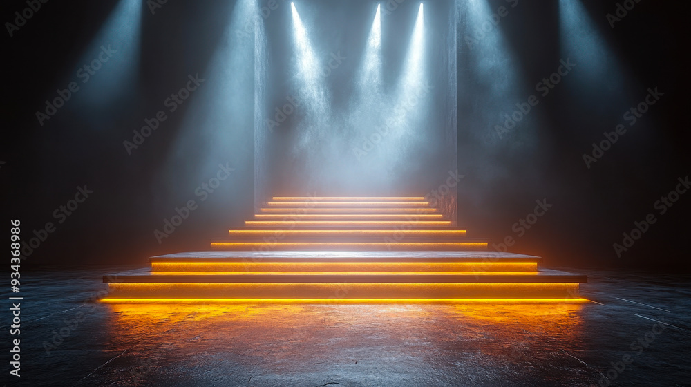Illuminated White Stage with Dramatic Spotlight and Glowing Steps ...