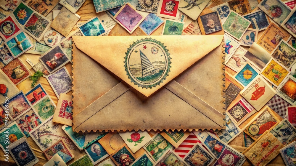 Vintage-style poster with a giant envelope and a handwritten letter ...