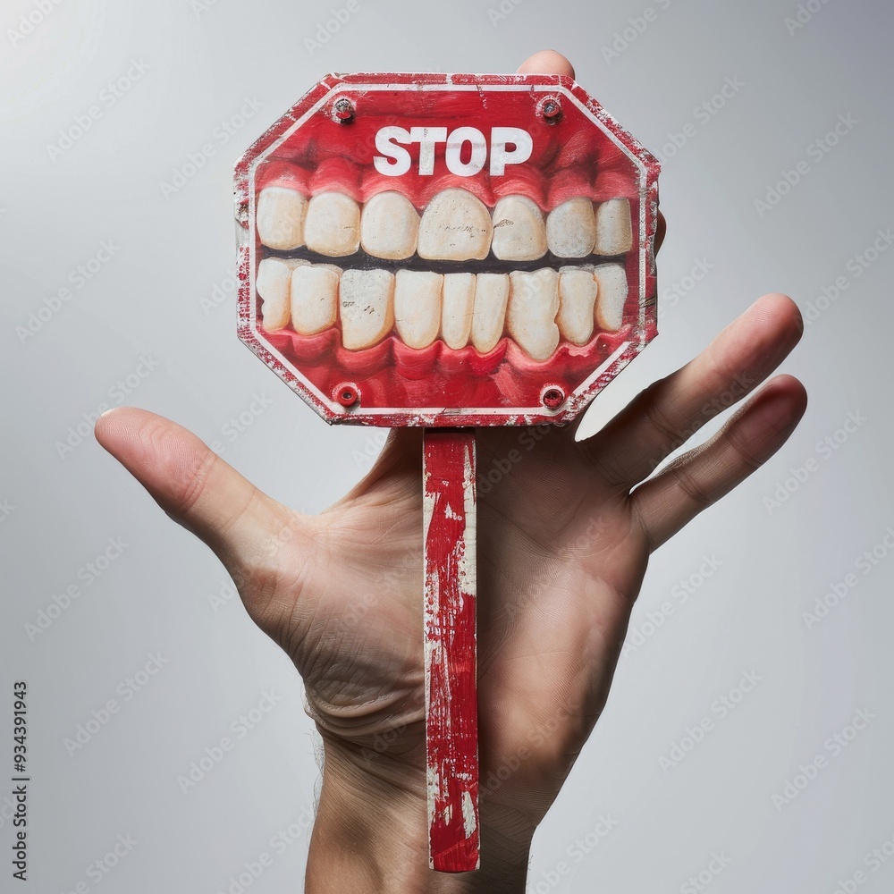 Hand raised near a "Stop Gingivitis" sign, designed for versatility and ...