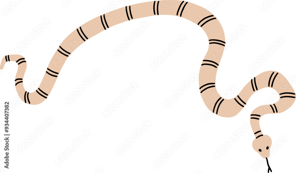 Striped snake with tongue crawling. Twisted crooked animal. Curvy ...