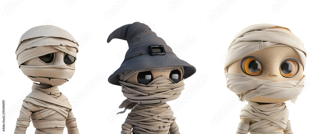 Set Collection of a Close-up 3D Cartoon Style Mummy Character Ready for ...