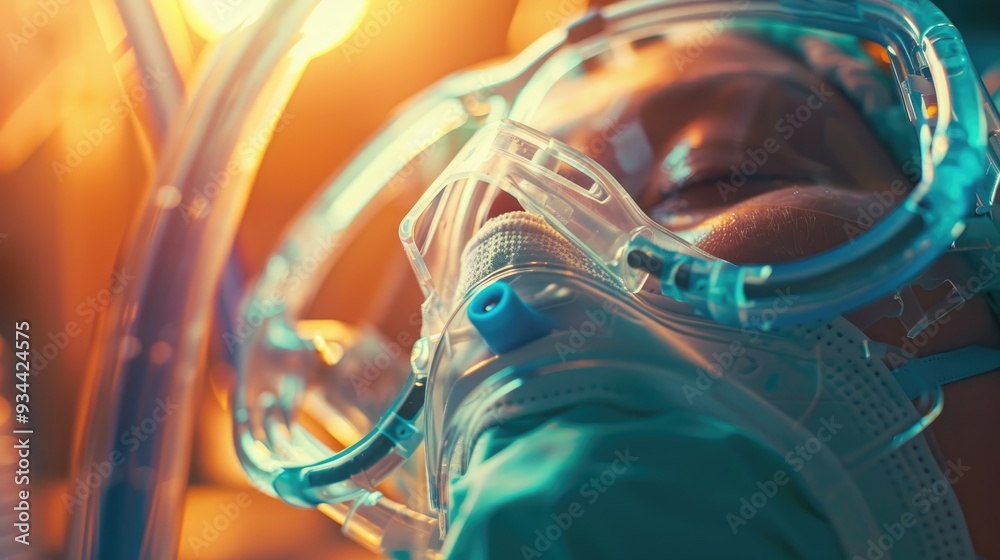 Detailed perspective of a facial mask designed for non-invasive ...