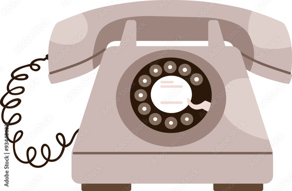 Retro telephone with rotary dial disc, headset. Old historical phone of ...