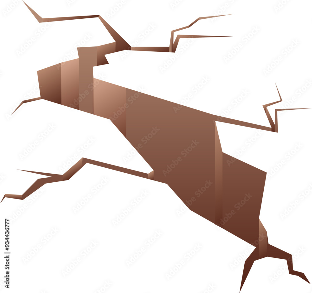 Cracked ground with hollow and fissures in perspective. Destroyed earth ...