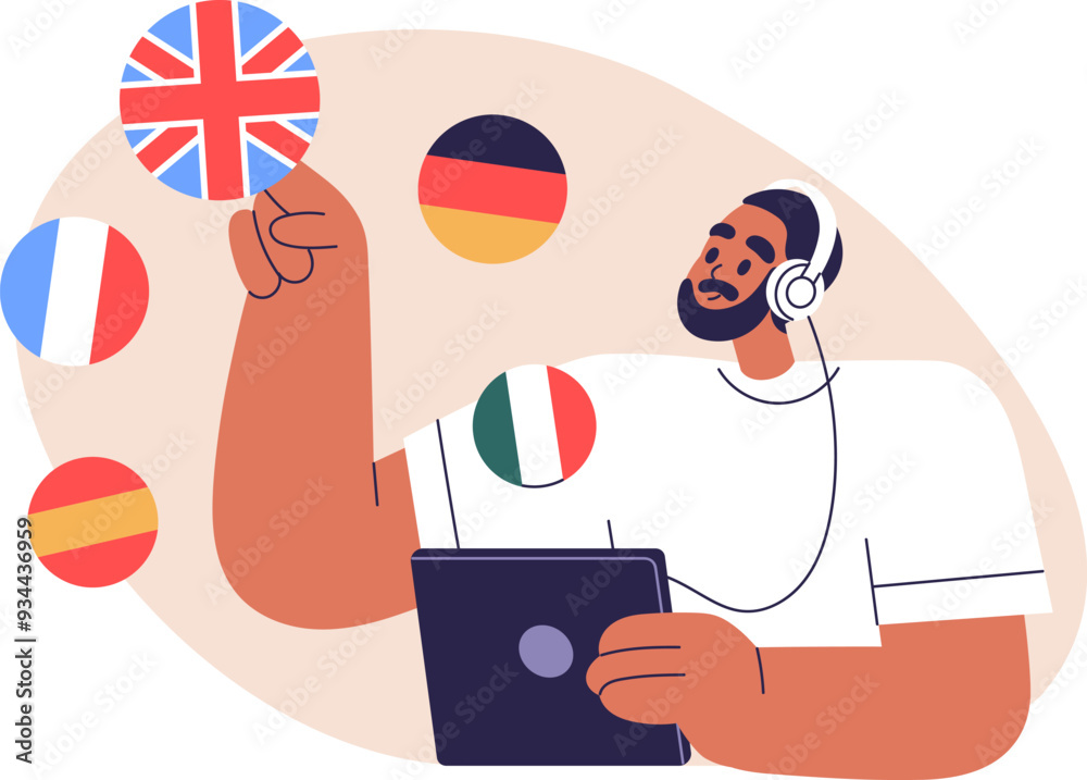 Studying foreign language online. Student choosing English course to ...