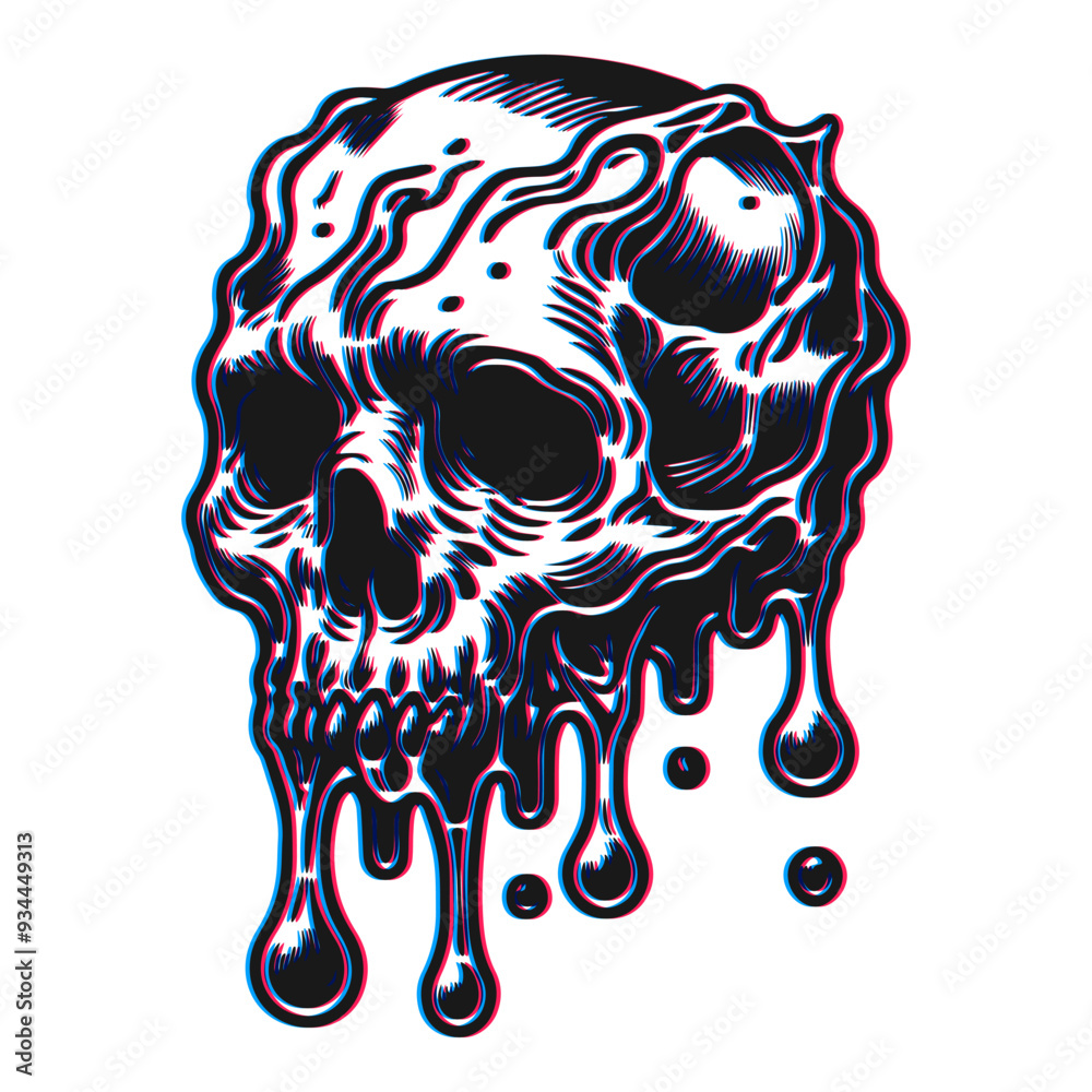 Melting skull illustration. Bold black dripping skull logo. High ...