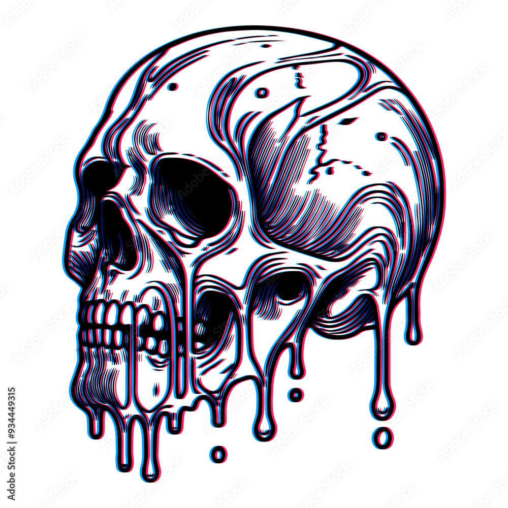 Melting skull illustration. Bold black dripping skull logo. High ...