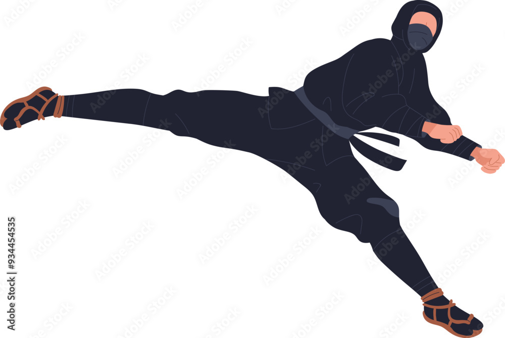 Ninjutsu fighter. Ninja wrestler, Japan warrior in fight action ...